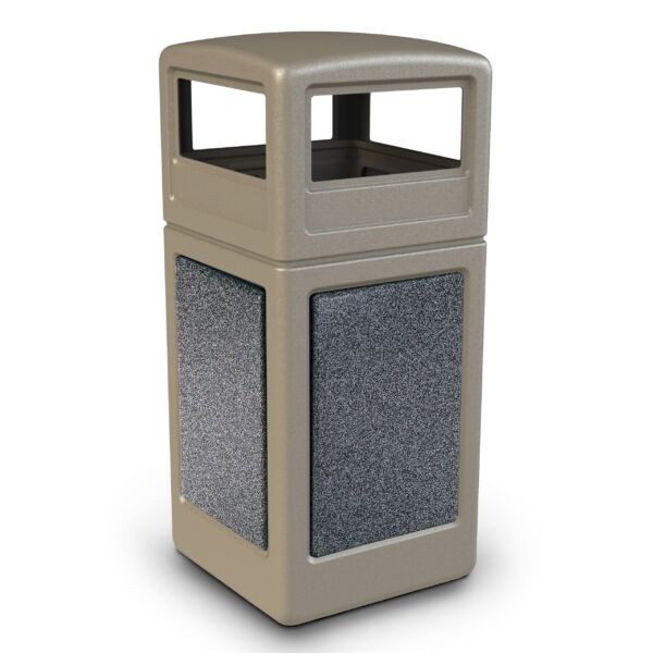 PolyTec™ Trash Container, 42-Gallon Square, Stone Panels, Dome Lid ...