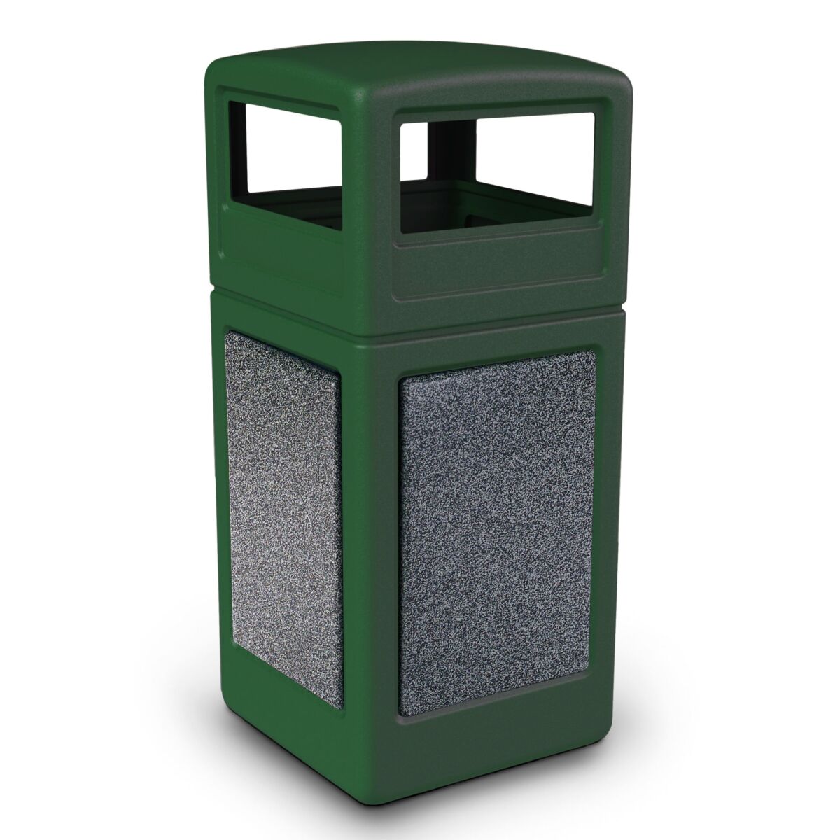 PolyTec™ Trash Container, 42-Gallon Square, Stone Panels, Dome Lid ...